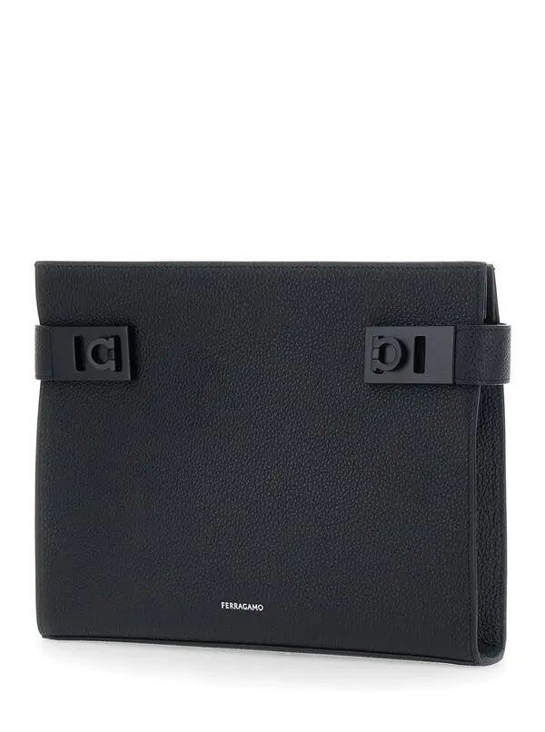 FERRAGAMO Leather Clutch With Hug Side Buckles