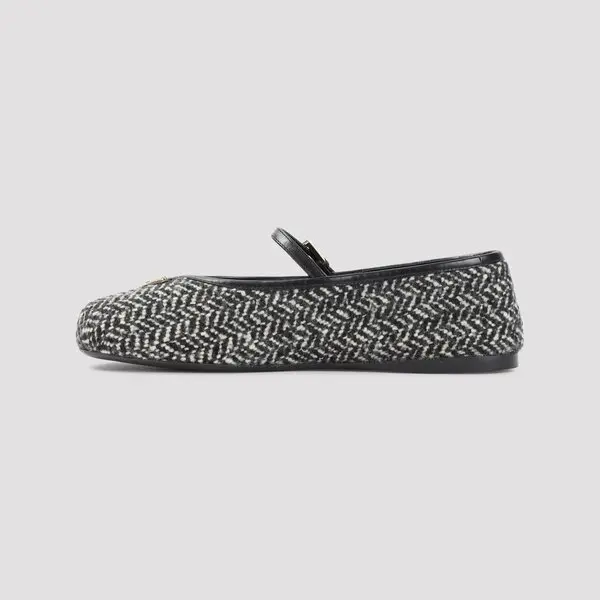 Prada Textured Wool Mary Jane Ballerinas - White