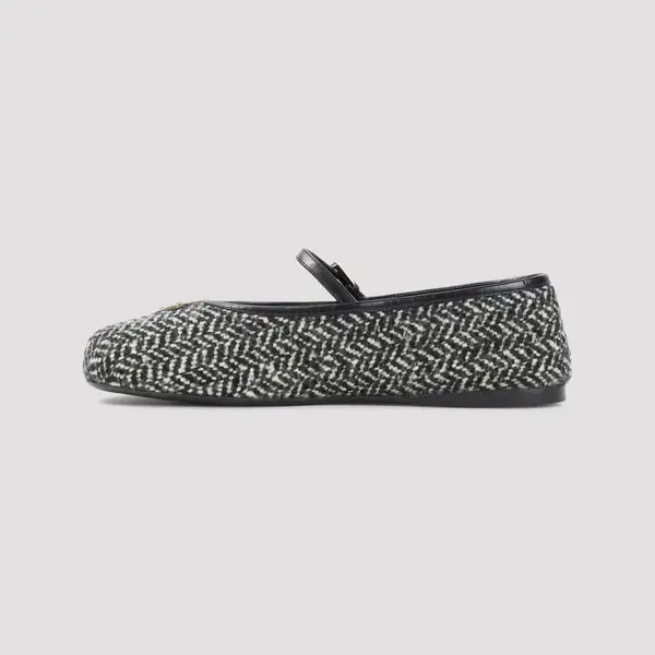 Prada Textured Wool Mary Jane Ballerinas - White