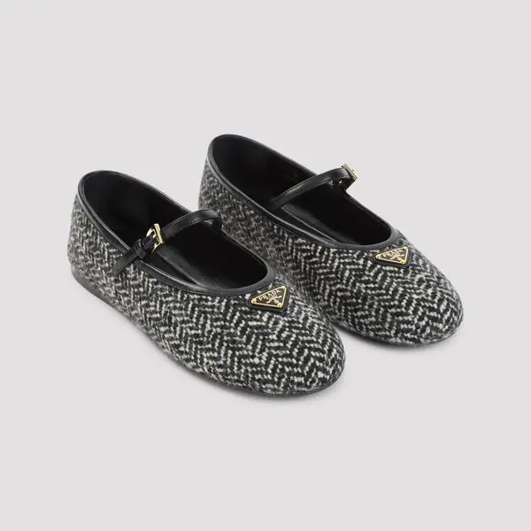 Prada Textured Wool Mary Jane Ballerinas - White