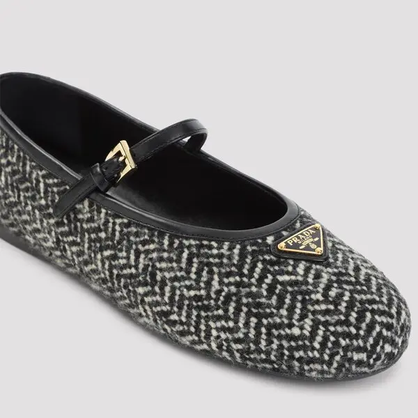Prada Textured Wool Mary Jane Ballerinas - White