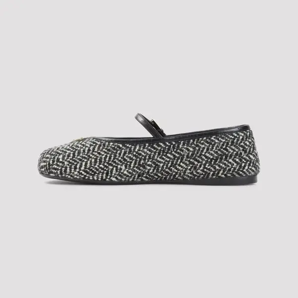 Prada Textured Wool Mary Jane Ballerinas - White
