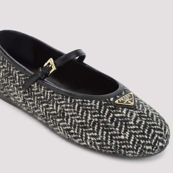 Prada Textured Wool Mary Jane Ballerinas - White