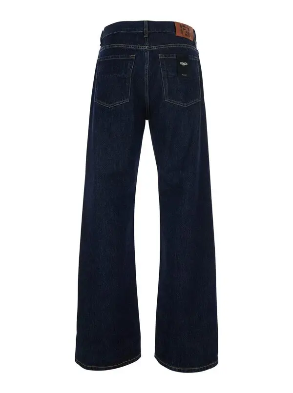 Fendi Denim Jeans With Logo Patch - Multicolor