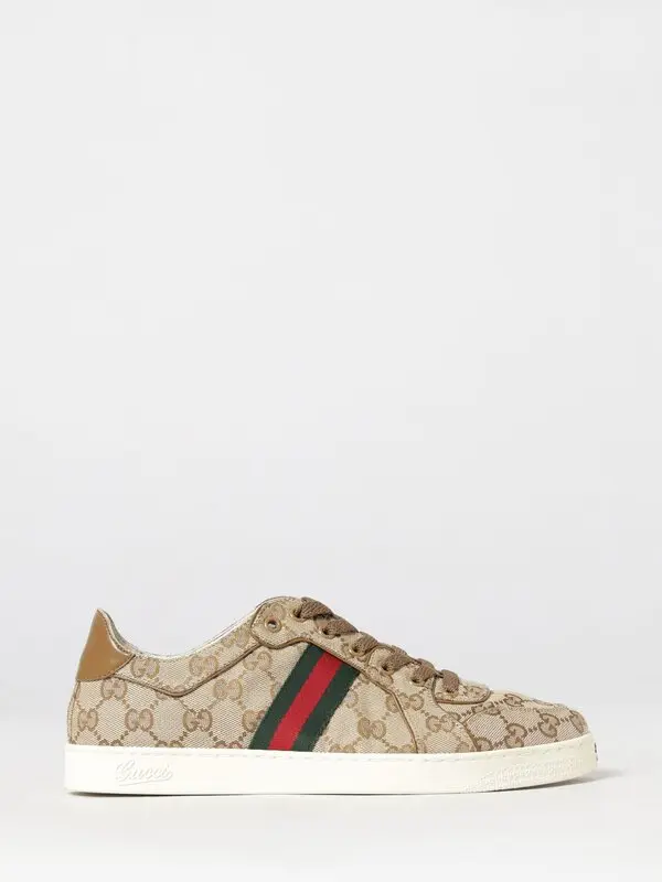 Gucci Stretch Gg Monogram Jacquard Sneakers With Striped Detail - Cream