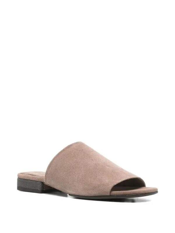 Brunello Cucinelli Suede Mules With Monili - Brown
