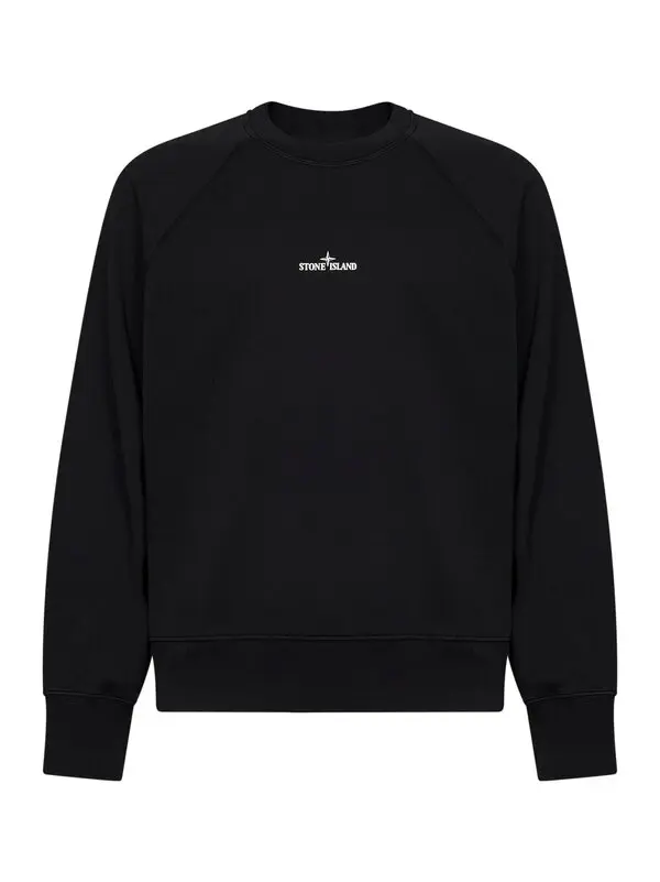 Stone Island Black Cotton Crewneck Sweatshirt With Compass Print - Multicolor