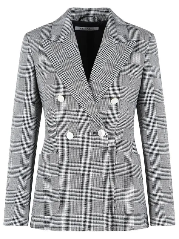 Max Mara Accordo' Blazer In And White Virgin Wool - Blue