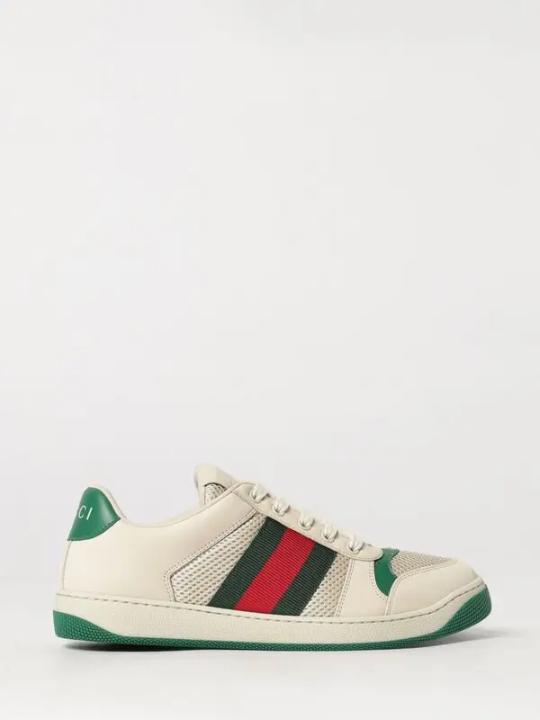 Gucci Screener Mesh And Suede Sneakers With Web Stripe - Cream