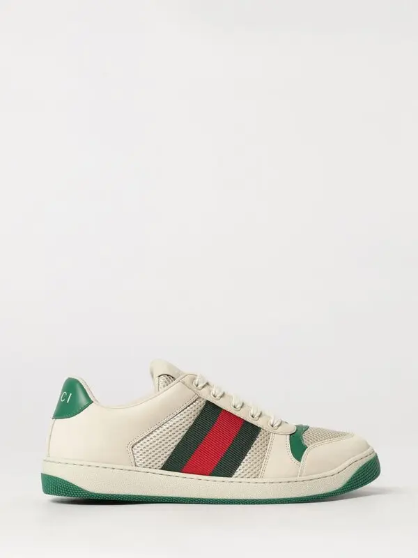 Gucci Screener Mesh And Suede Sneakers - Cream
