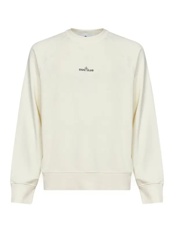 Stone Island Ivory Cotton Crewneck Sweatshirt With Compass Print - Multicolor