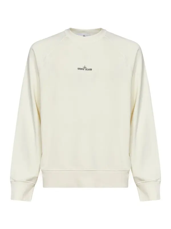 Stone Island Ivory Cotton Crewneck Sweatshirt With Compass Print - Multicolor