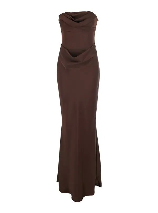 ROTATE BY BIRGER CHRISTENSEN Brown Long Sleeveless Dress With Draping In Tech Fabric For - Multicolor