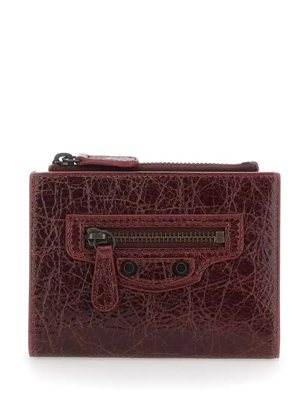 Balenciaga Le City' Bordeaux Bi-fold Card Holder With A Zip Pocket And Embossed Logo On The Back In Leather For - Multicolor