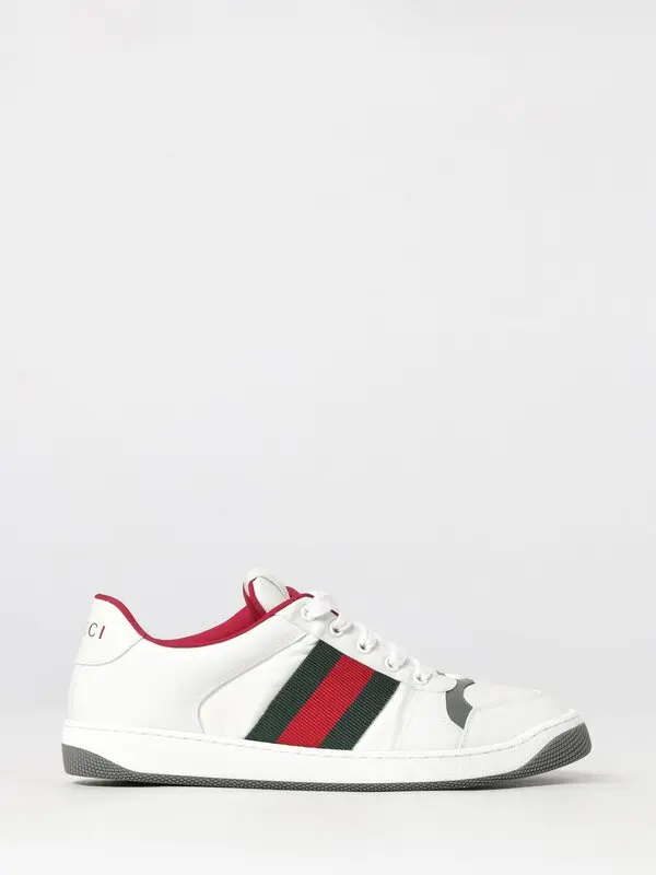 Gucci Screener Sneakers In Nylon And Leather With Web Detail And Rubber Sole - White