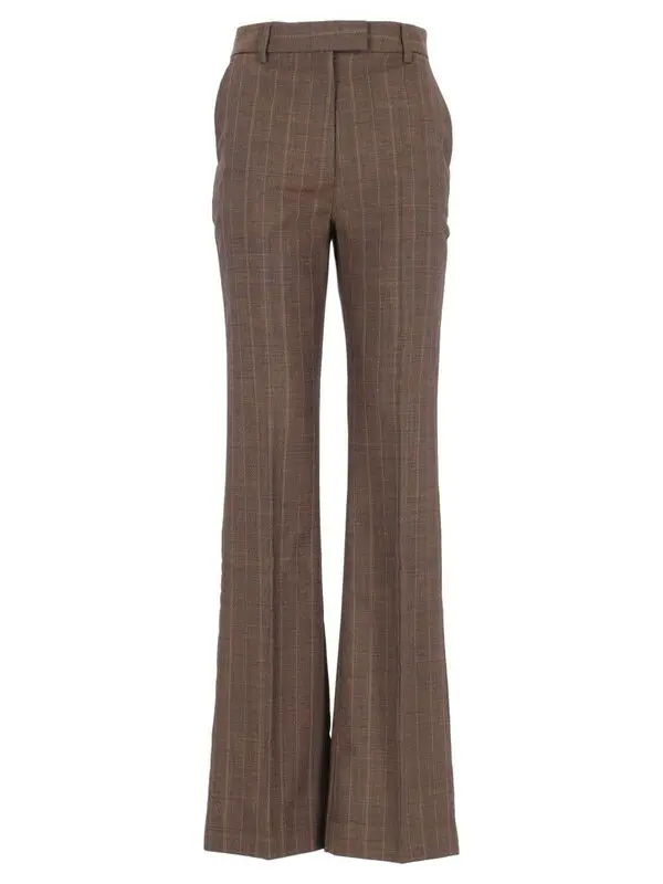 GANNI Pinstriped Wool Trousers - Brown