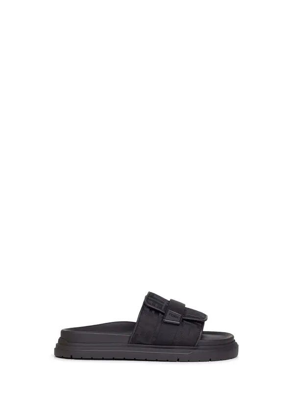Fendi Black Ff Jacquard Nylon Slip-on Chunky Slides - Multicolor