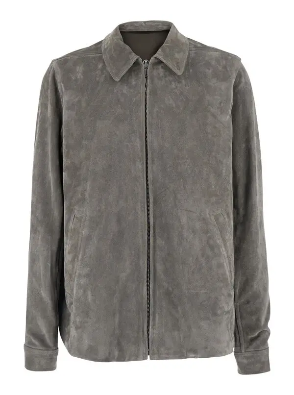 Rick Owens Brad' Grey Jacket With Classic Collar And Back Strap In Suede - Multicolor