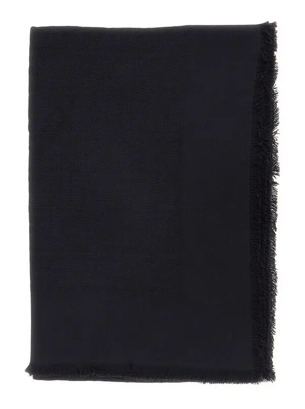 Fendi Square Scarf With Fringed Hem And Ff Pattern In Wool Blend For