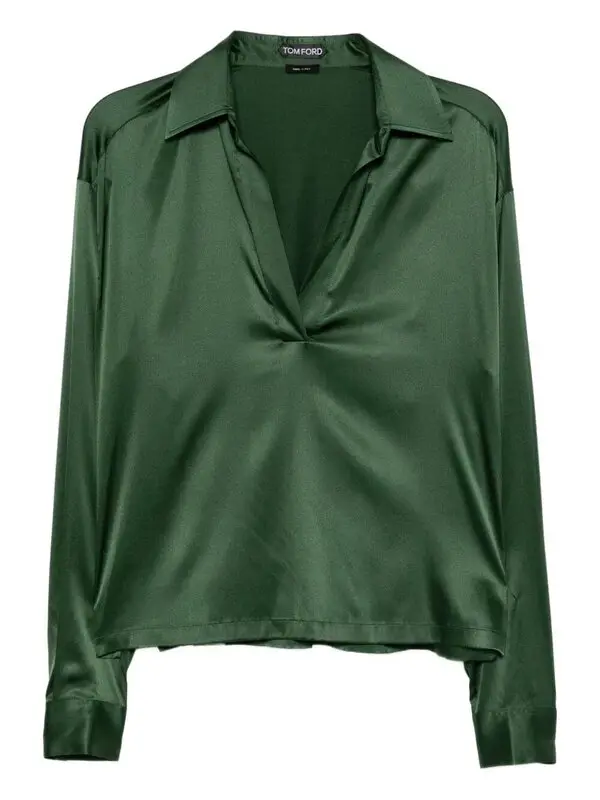TOM FORD Stretch Silk Satin Polo With Tonal Tf Embroidered Logo - Green