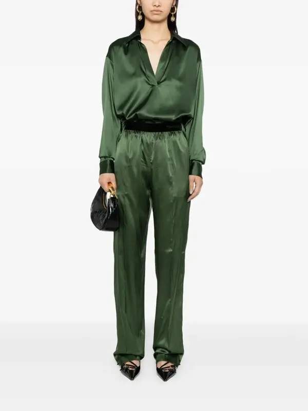 TOM FORD Stretch Silk Satin Polo - Green
