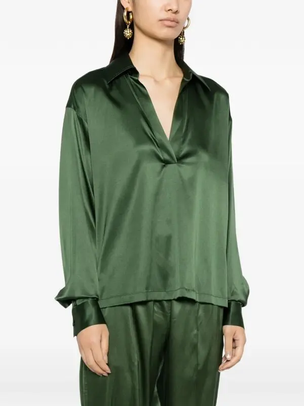 TOM FORD Stretch Silk Satin Polo - Green
