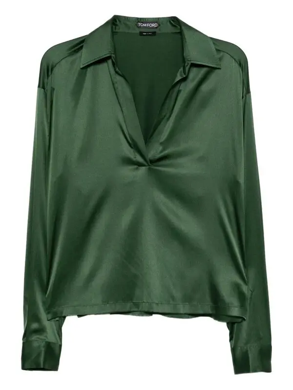 TOM FORD Stretch Silk Satin Polo - Green