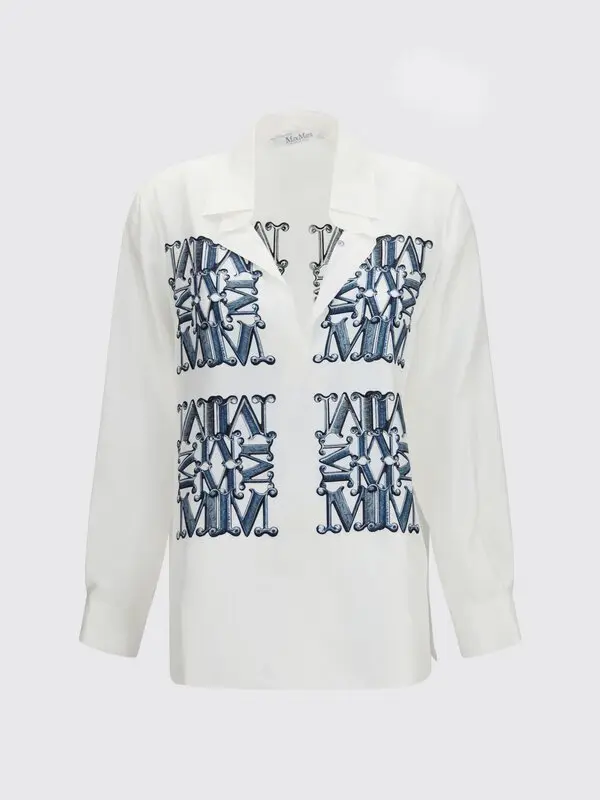 Max Mara Monogram Print Silk Shirt With Classic Collar - Multicolor