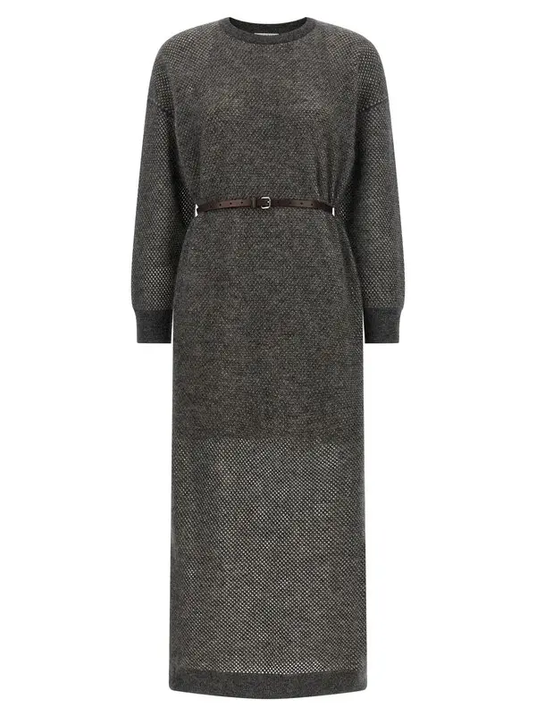 Brunello Cucinelli Sparkling Mohair Blend Midi Dress - Gray