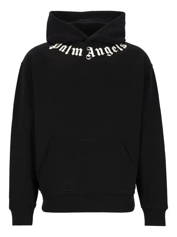 Palm Angels Neck Logo Cotton Hoodie - Black