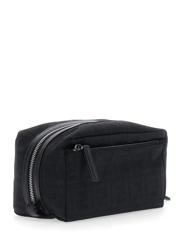 Fendi Black Clutch With Adjustable And Removable Shoulder Strap And Two Zip Pockets In Black Ff Canvas For