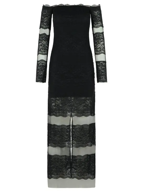 Blumarine Stretch Lace Long Gown - Black
