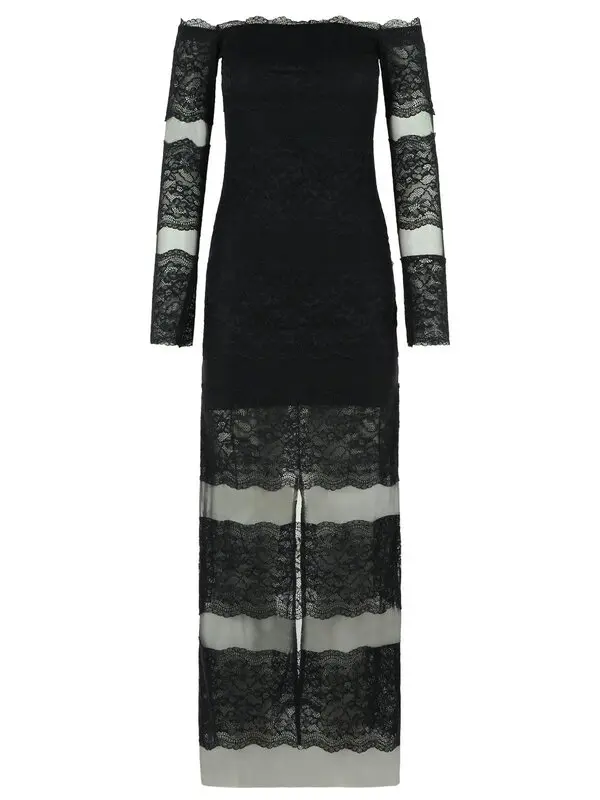 Blumarine Stretch Lace Long Gown - Black