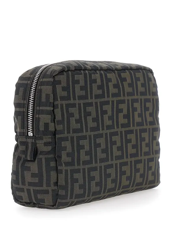 Fendi Brown Pouch With Zip Closure In Ff Canvas For