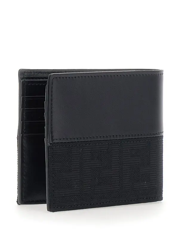 Fendi Dark Bi-fold Wallet With Ff Motif In Leather And Fabric For - Brown