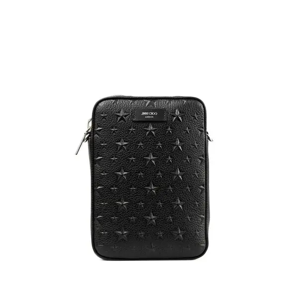 JIMMY CHOO Grained Leather Star Embossed Messenger Bag - Black