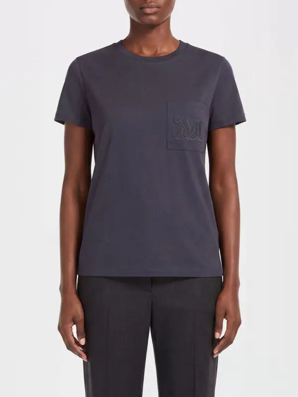 Max Mara Cotton T-shirt With Monogram And Patch Pocket - Black