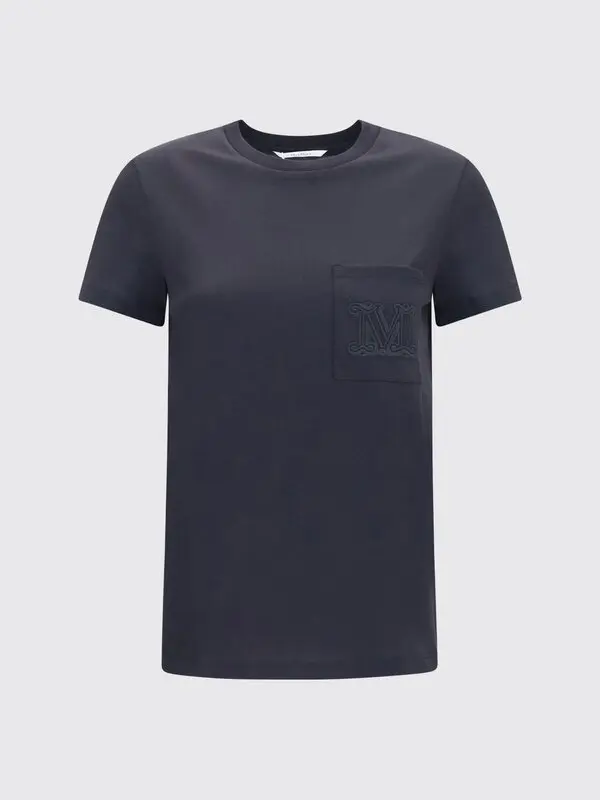 Max Mara Cotton T-shirt With Monogram And Patch Pocket - Black