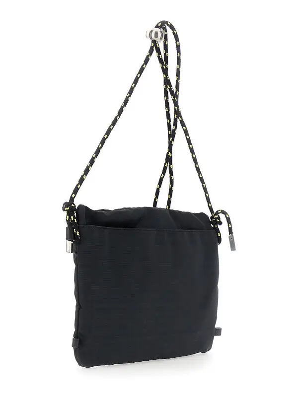 Fendi Black Pouch With Rope Shoulder Strap And Zip Pocket On The Front In Ff Canvas For
