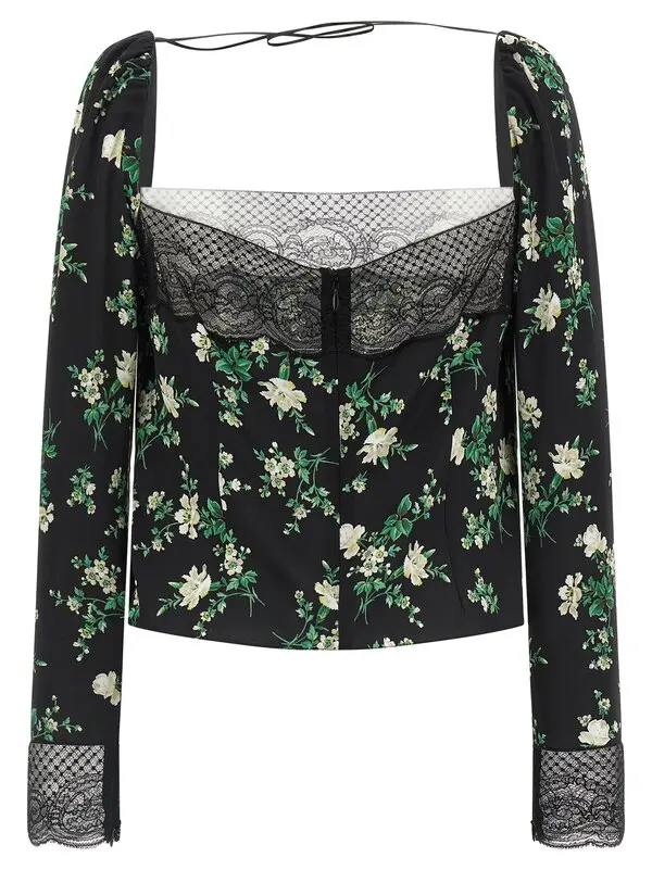 Dolce & Gabbana Silk Blend Flower Print Top - Black