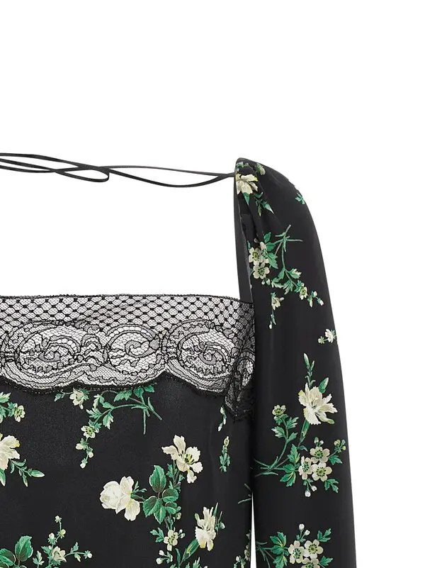 Dolce & Gabbana Silk Blend Flower Print Top - Black