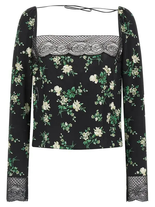 Dolce & Gabbana Silk Blend Flower Print Top - Black