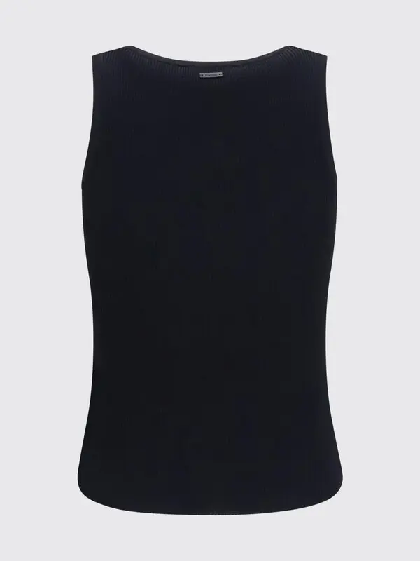 Max Mara Slim Fit Ribbed Cotton Knit U-neck Top - Brown