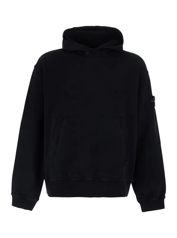 Stone Island Cotton Hooded Sweatshirt With Sleeve Patch - Black