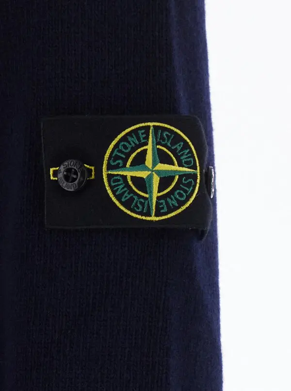 Stone Island Blue Crewneck Sweater With Logo Patch On The Sleeve In Wool For - Multicolor