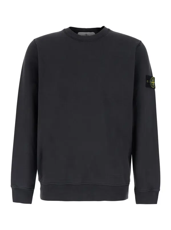 Stone Island Crewneck Sweatshirt With Logo Patch On The Sleeve In Cotton For - Gray