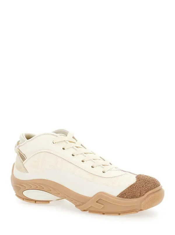 Fendi Lab' White Mid Top Sneakers With Shadow Motif In Cotton - Multicolor