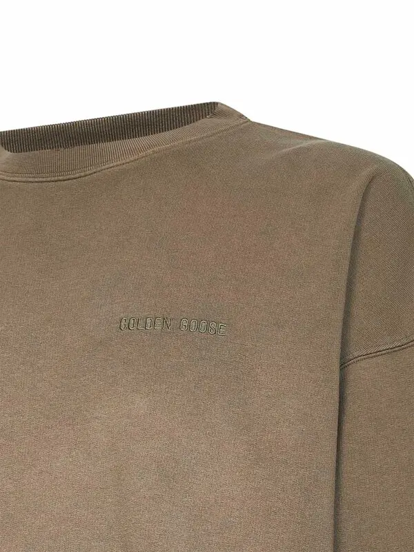 GOLDEN GOOSE Beige Bleached-effect Cotton Embroidered Sweatshirt
