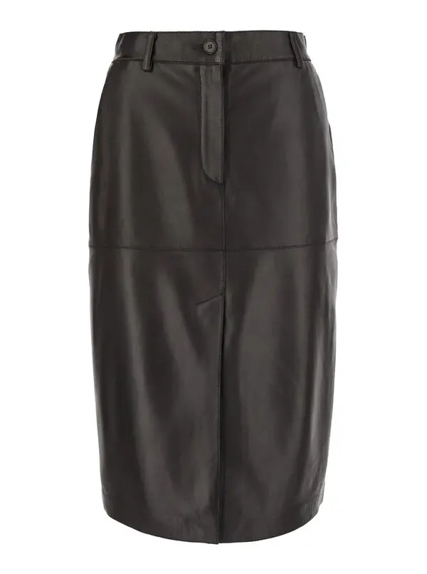 P.a.r.o.s.h Brown Skirt With Front Closure And Slit In Leather For - Multicolor