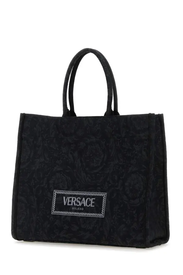Versace Embroidered Fabric Big Athena Shopping Bag - Black
